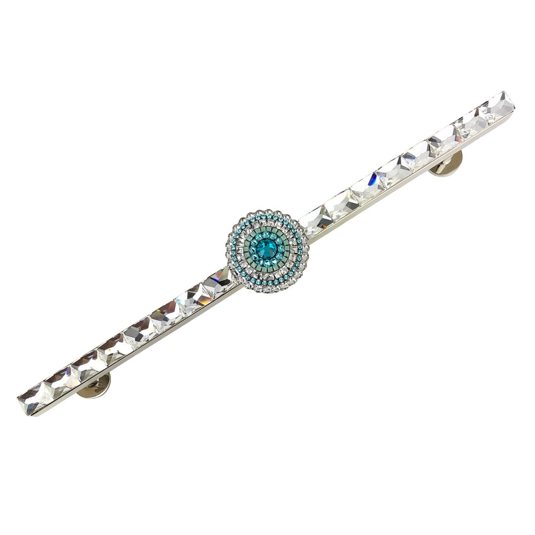 8" Aqua Crystal Drawer Pull; Polished Nickel Turquoise Cabinet Handle ...