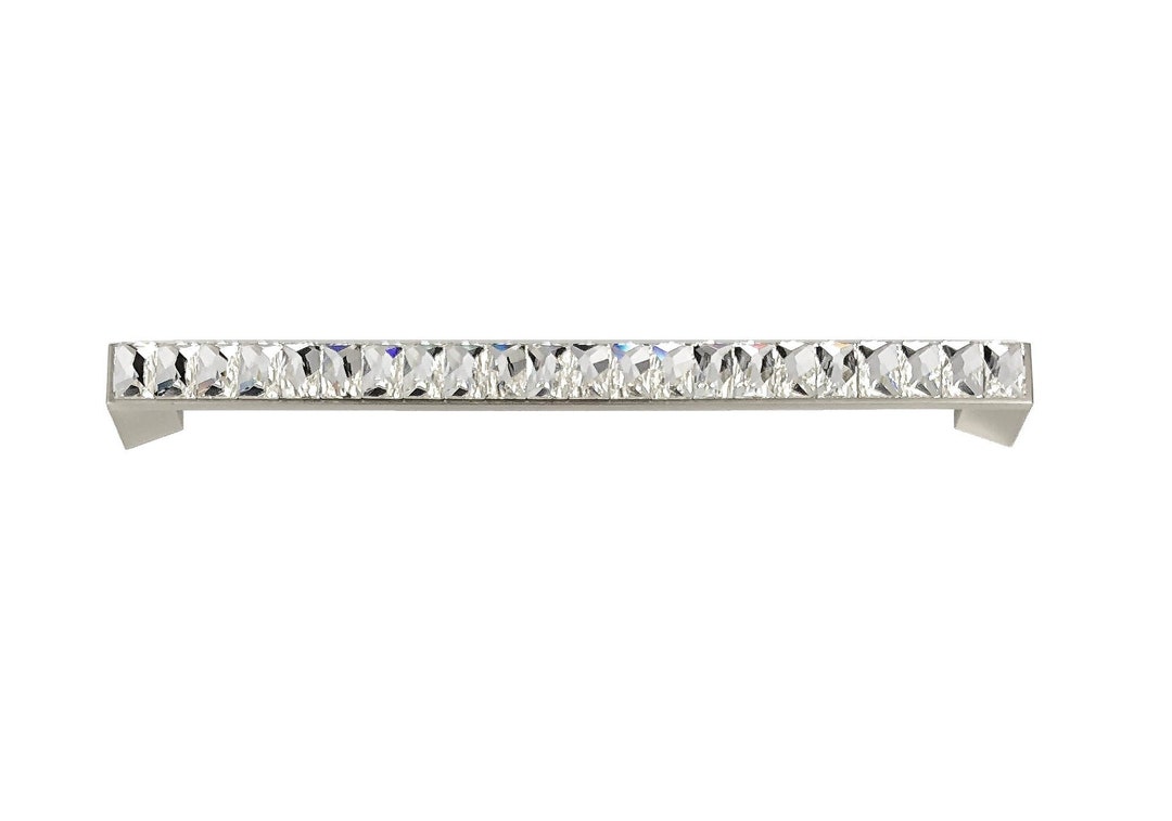 8" Crystal Drawer Pull; Large Satin Nickel Rhinestone Cabinet Handle ...