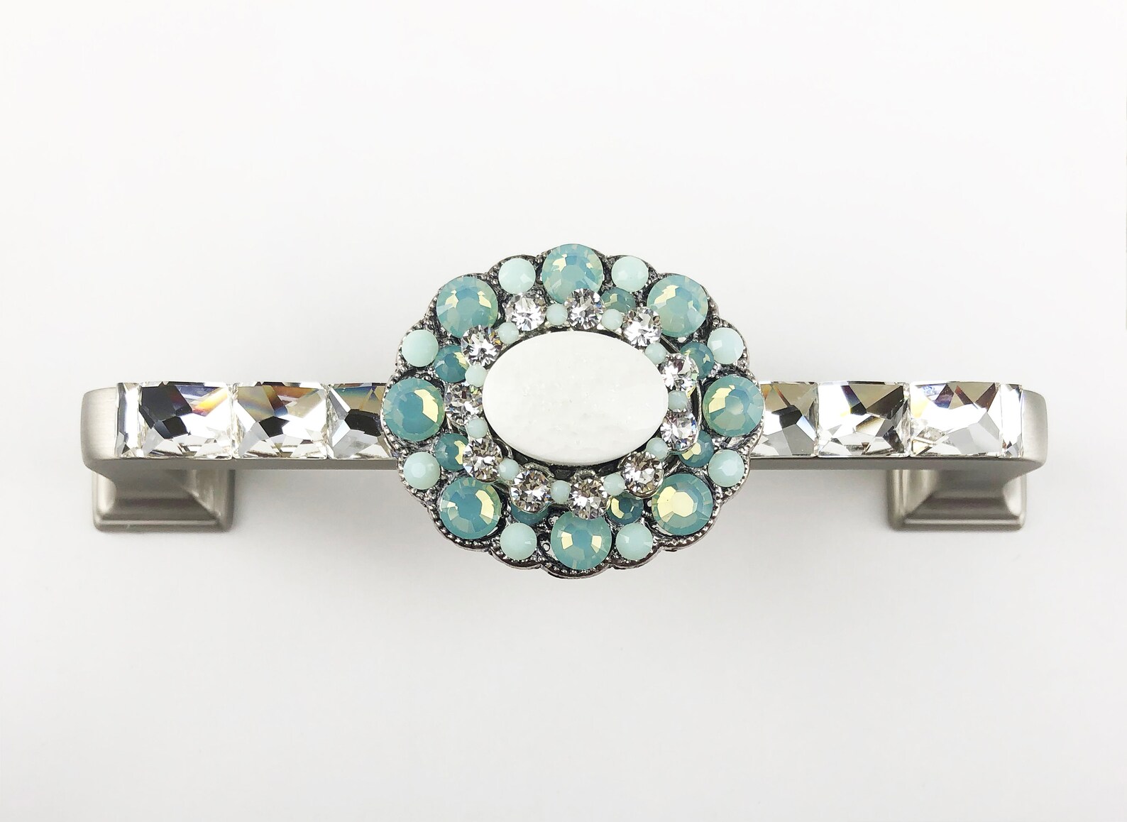 4 Crystal Drawer Pull Pacific Opal Mint Satin Nickel - Etsy