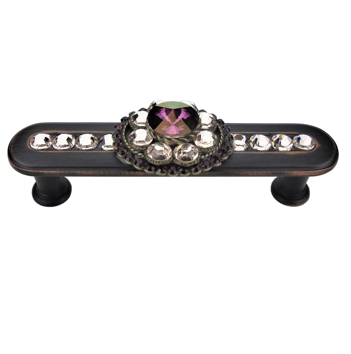 3 Inch Crystal Flower Drawer Pull; Large Rhinestone Oil Rubbed Bronze ...