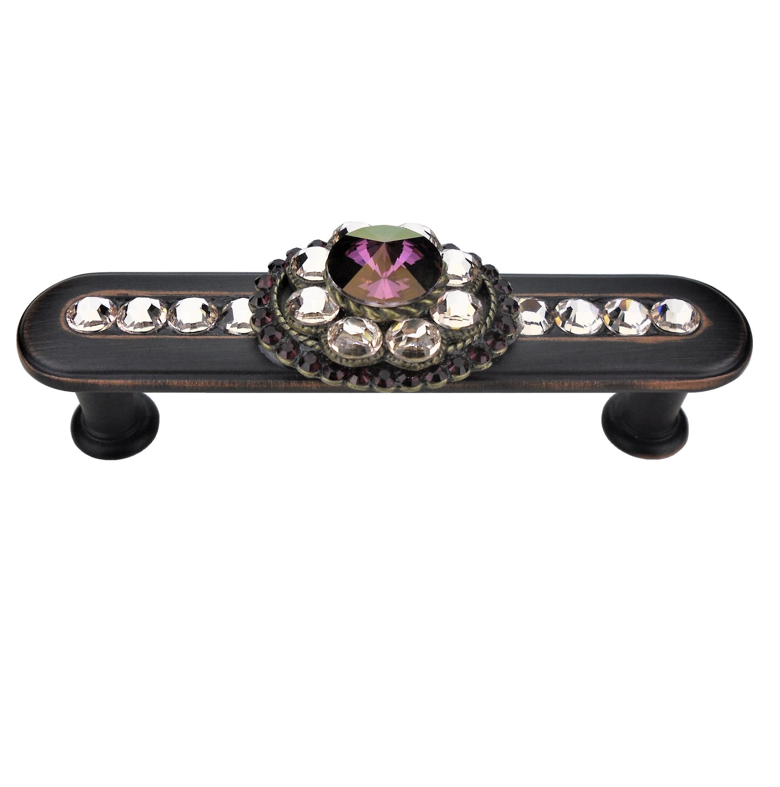 3 Inch Crystal Flower Drawer Pull; Large Rhinestone Oil Rubbed Bronze ...