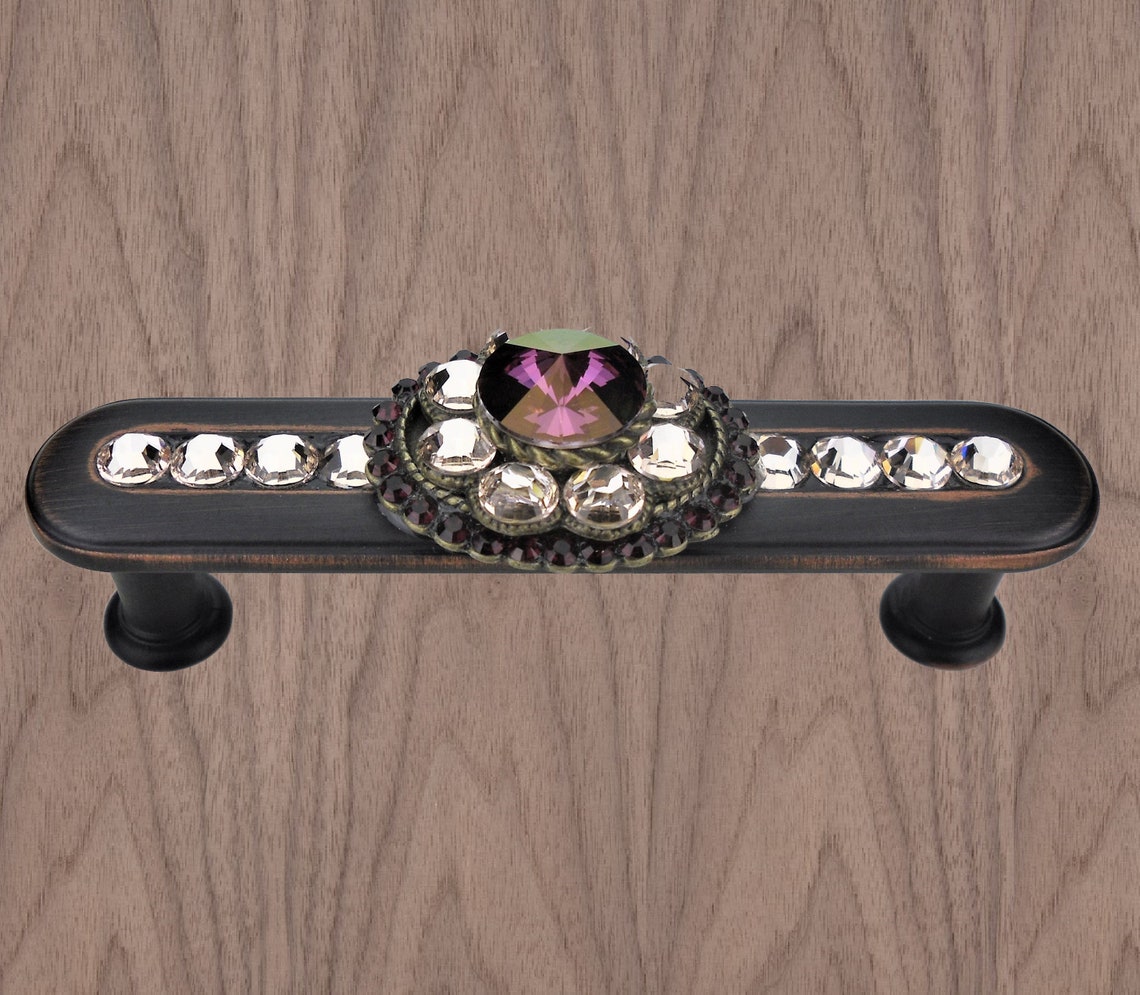 3 Inch Crystal Flower Drawer Pull; Large Rhinestone Oil Rubbed Bronze ...