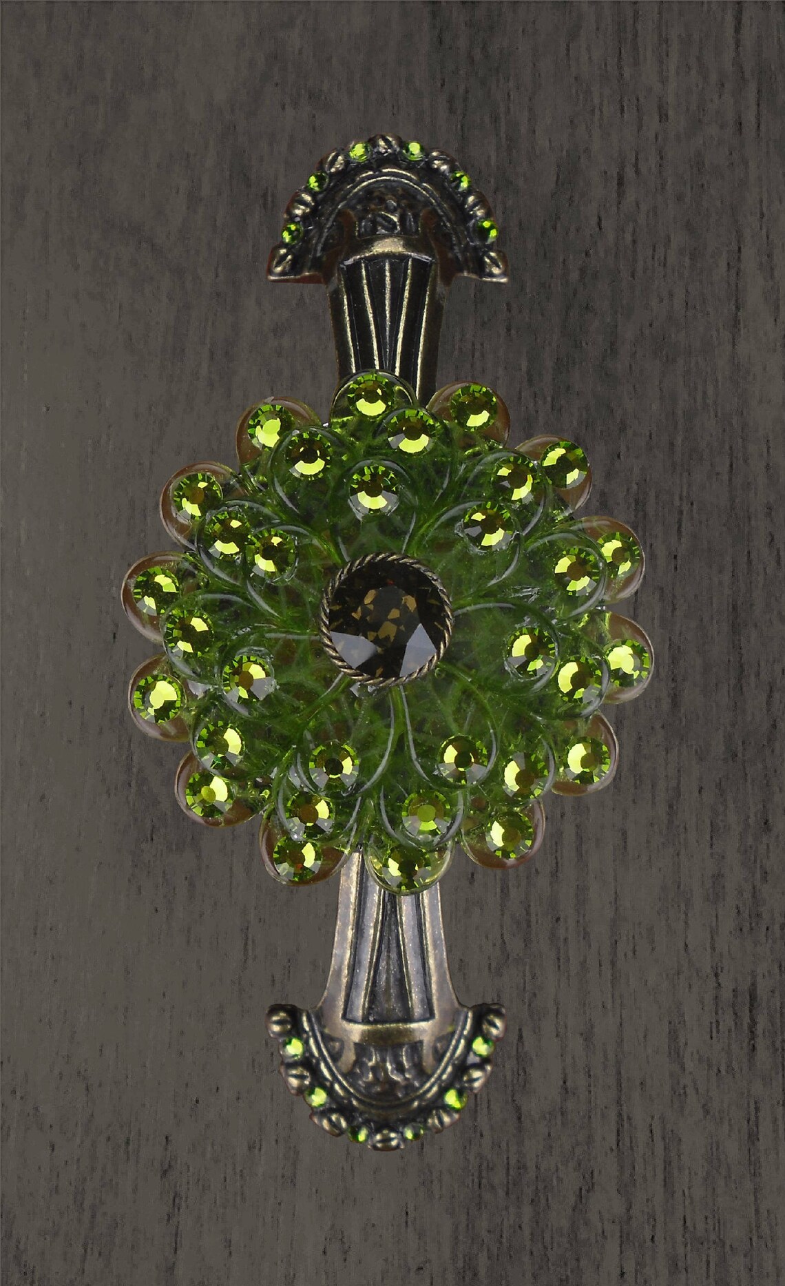 3 3/4 Inch Crystal Flower Drawer Pull; Rhinestone Antique Brass Cabinet ...