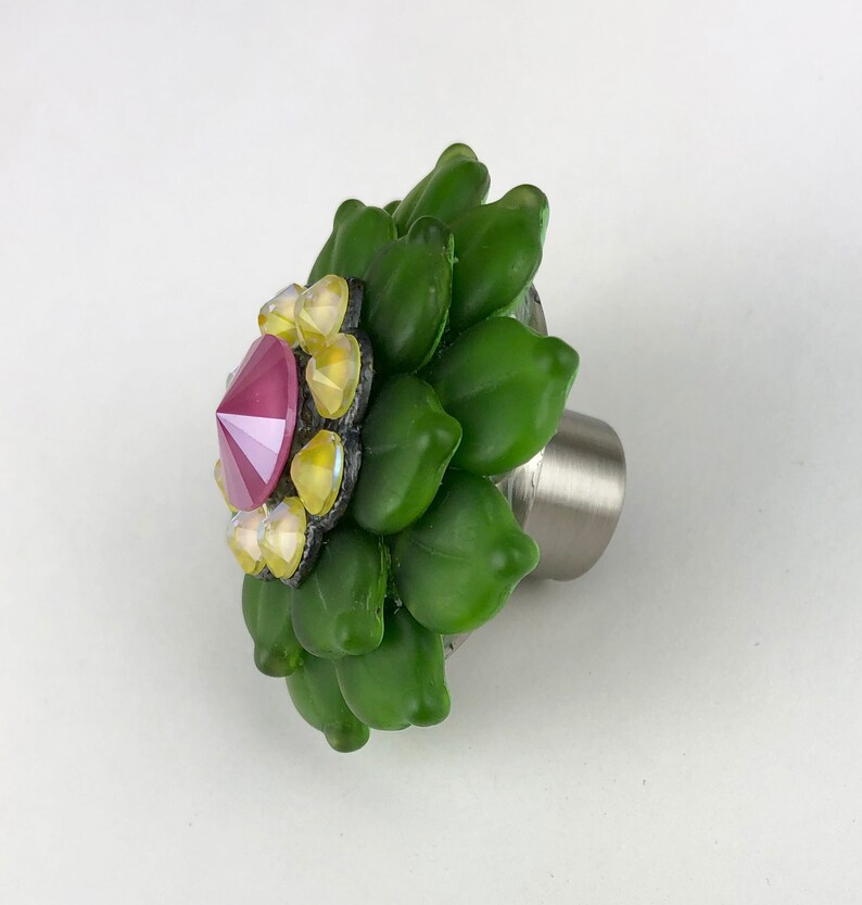 Unique Cabinet Knob Crystal Peony Pink Yellow Green Flower - Etsy