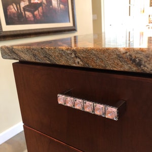 3 3/4" Unique Drawer Pull, Square Crystals Chrome Cabinet Handle, Dusty Pink Kitchen Cupboard ...
