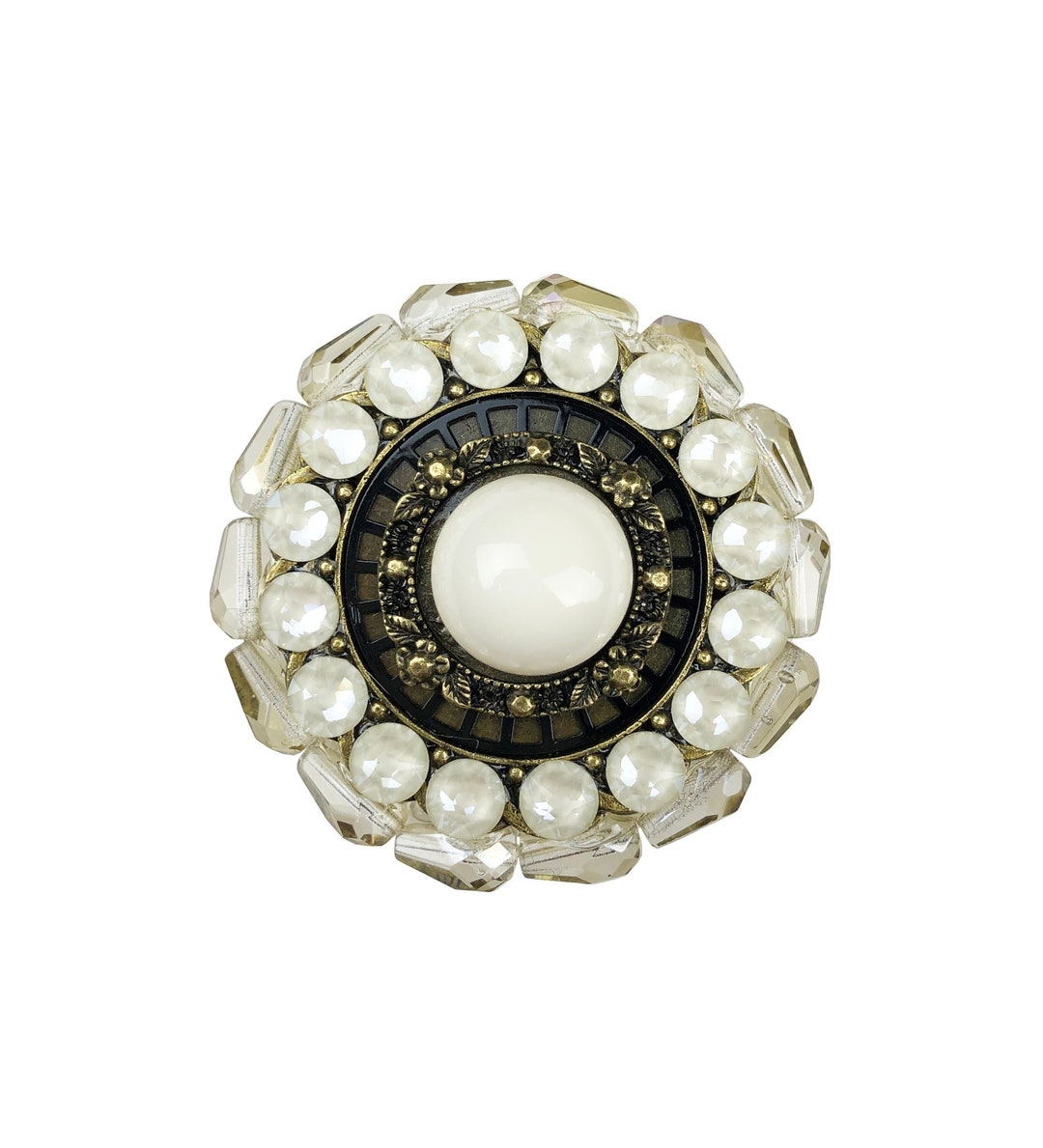 Unique 2" Beaded Cabinet Knob; Ivory Pearl, Crystal Linen Ignite; Large ...
