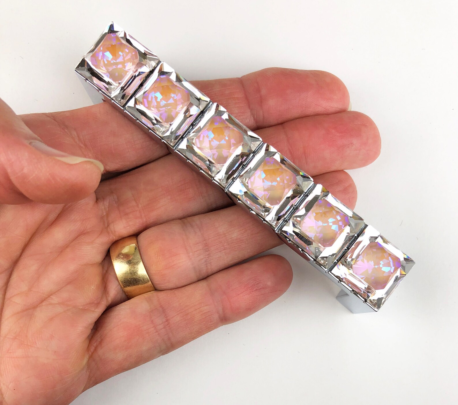 3 3/4 Unique Drawer Pull, Square Crystals Chrome Cabinet Handle, Dusty ...