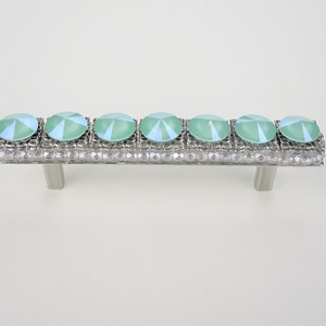 3 Inch Crystal Mint Green Drawer Pull Rhinestone Nickel Cabinet Handle ...