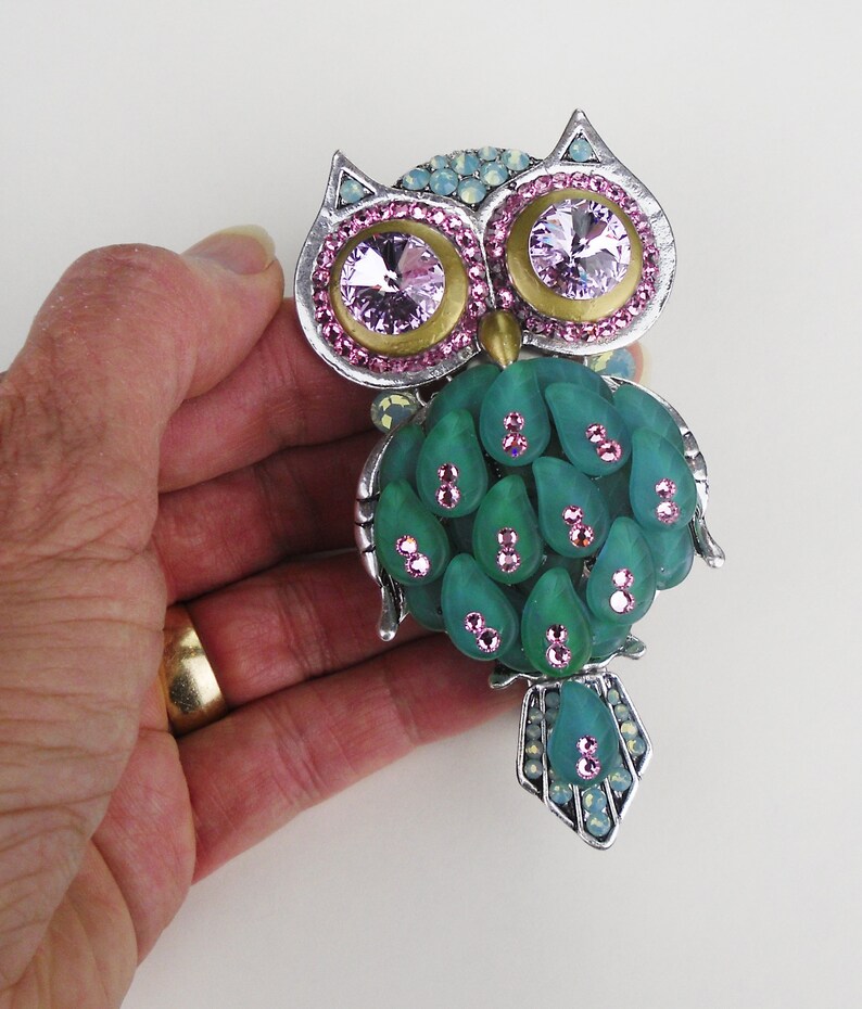 2 1/2 Inch Crystal Owl Drawer Pull; Rhinestone Beaded Cabinet Handle; 2 ...