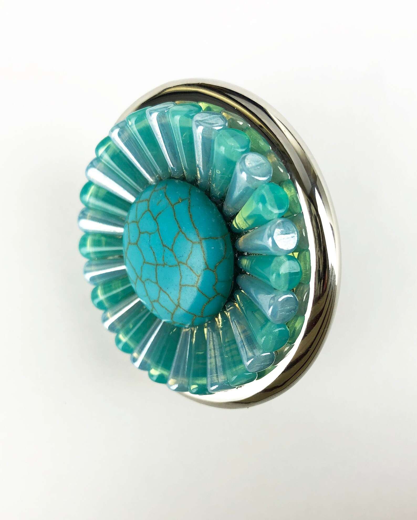 Unique Decorative Cabinet Knob Turquoise Nickel Large | Etsy