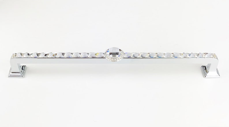 10" Crystal Drawer Pull; Large Rhinestone Long Chrome Cabinet Handle ...