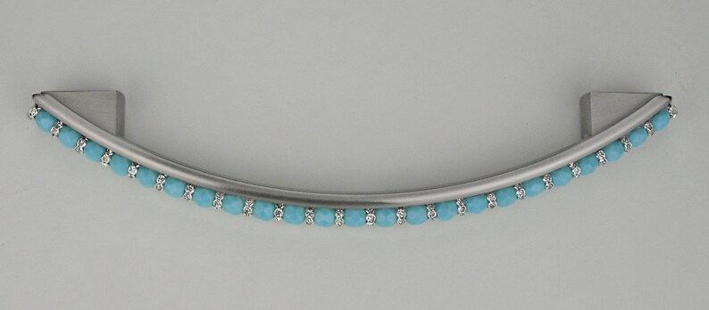 5 1/16 Inch Beaded Drawer Pull; Turquoise Satin Nickel Cabinet Handle ...