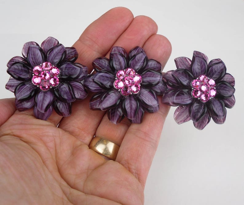 4 Crystal Flower Drawer Pull Large Rhinestone Chrome - Etsy