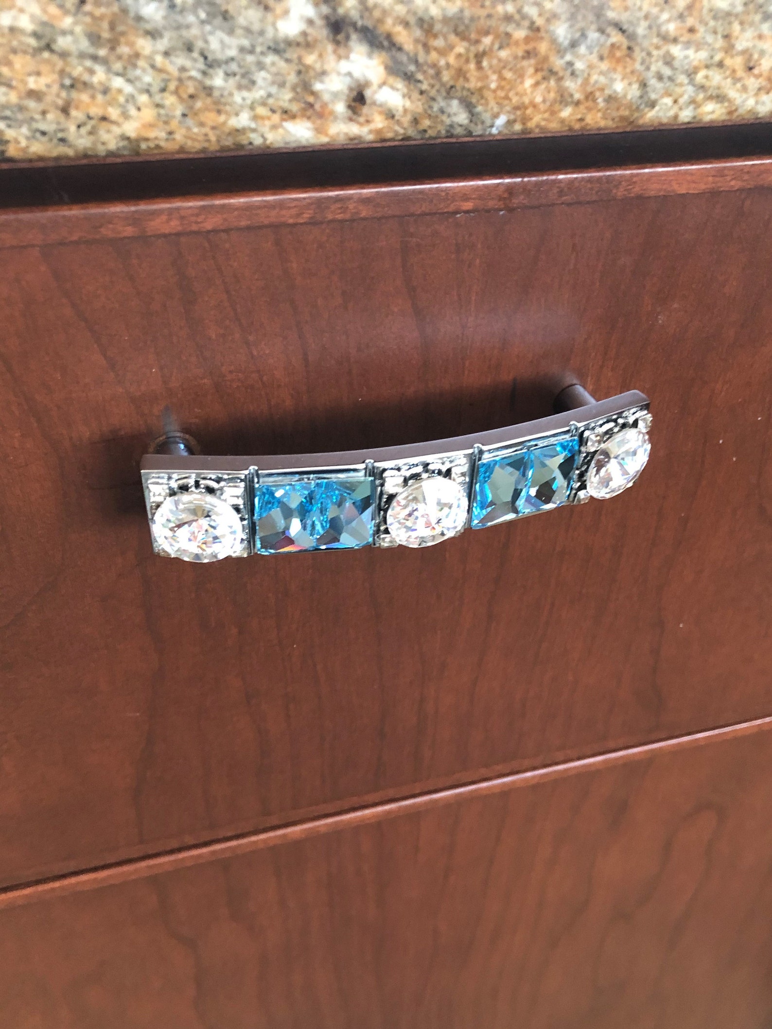 3 Inch Aqua Crystal Drawer Pull Large Rhinestone Chrome - Etsy