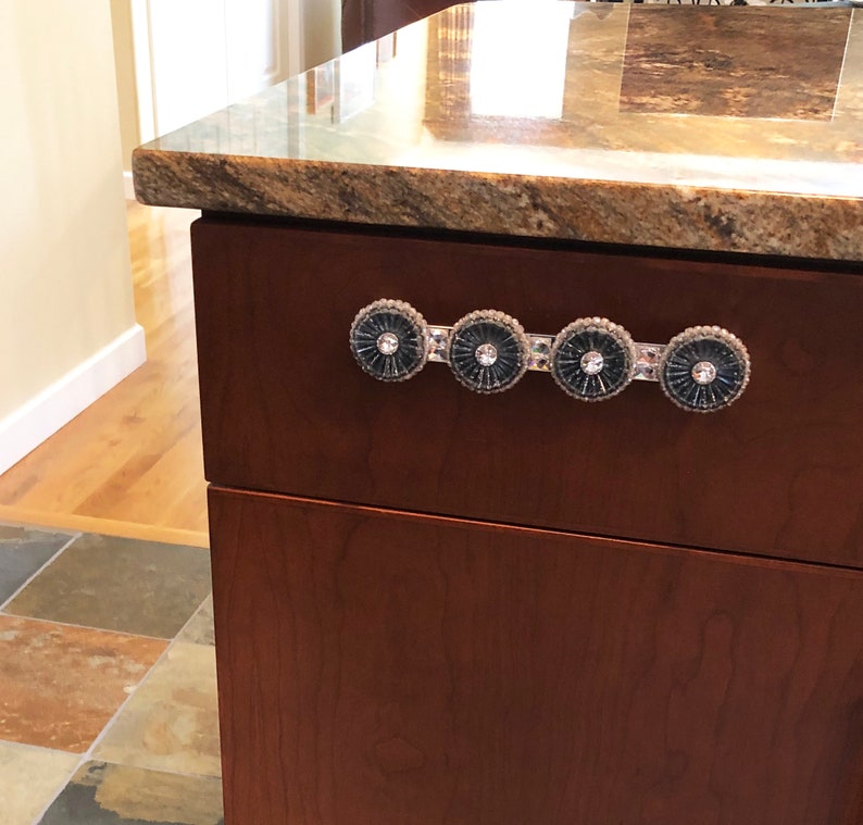 7 Inch Montana Blue Crystal Drawer Pull, Large Beaded Cabinet Handle ...