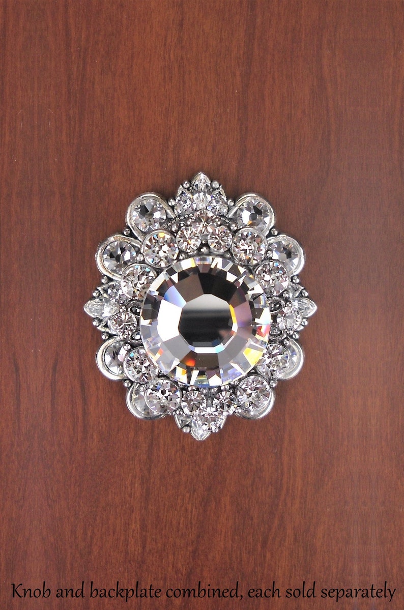 Cabinet Knob Backplate Crystal Antique Silver Decorative - Etsy