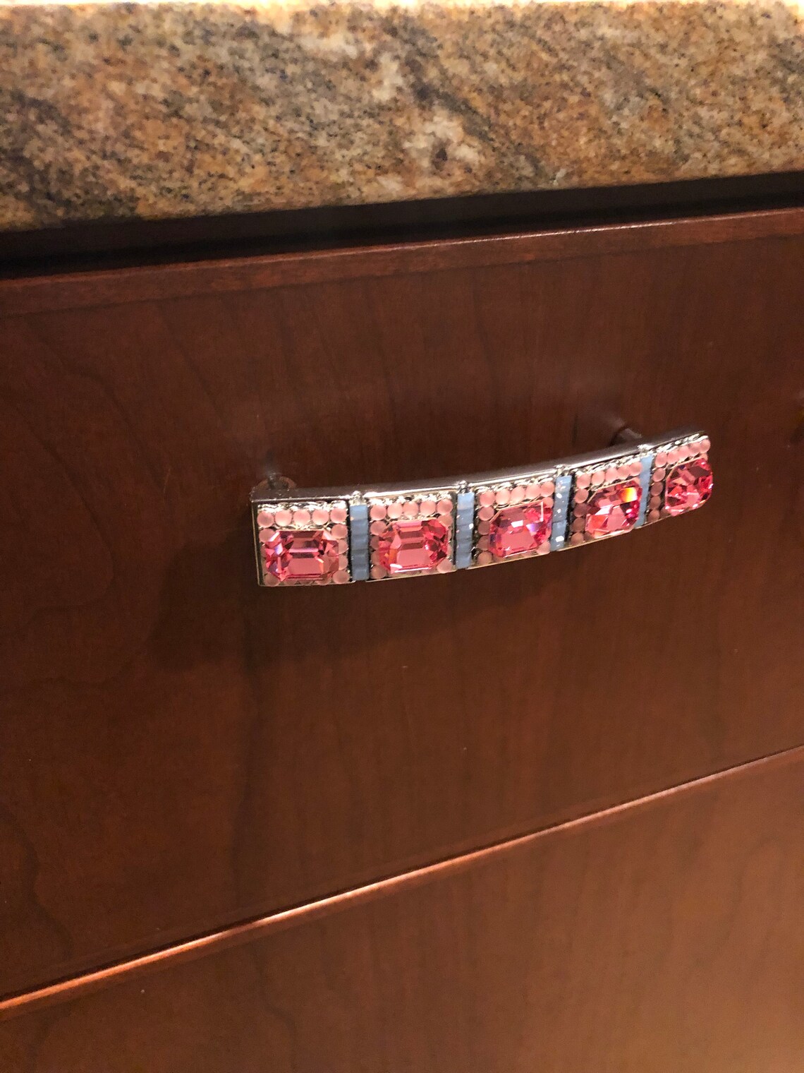 3 Inch Crystal Drawer Pull; Rhinestone Rose Air Blue Opal Chrome ...