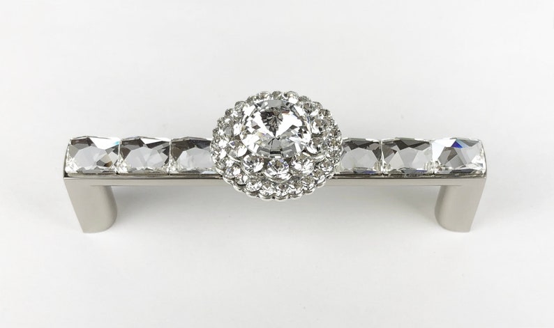 3 Inch Crystal Drawer Pull; Large Rhinestone Chrome 76mm Cabinet Handle ...