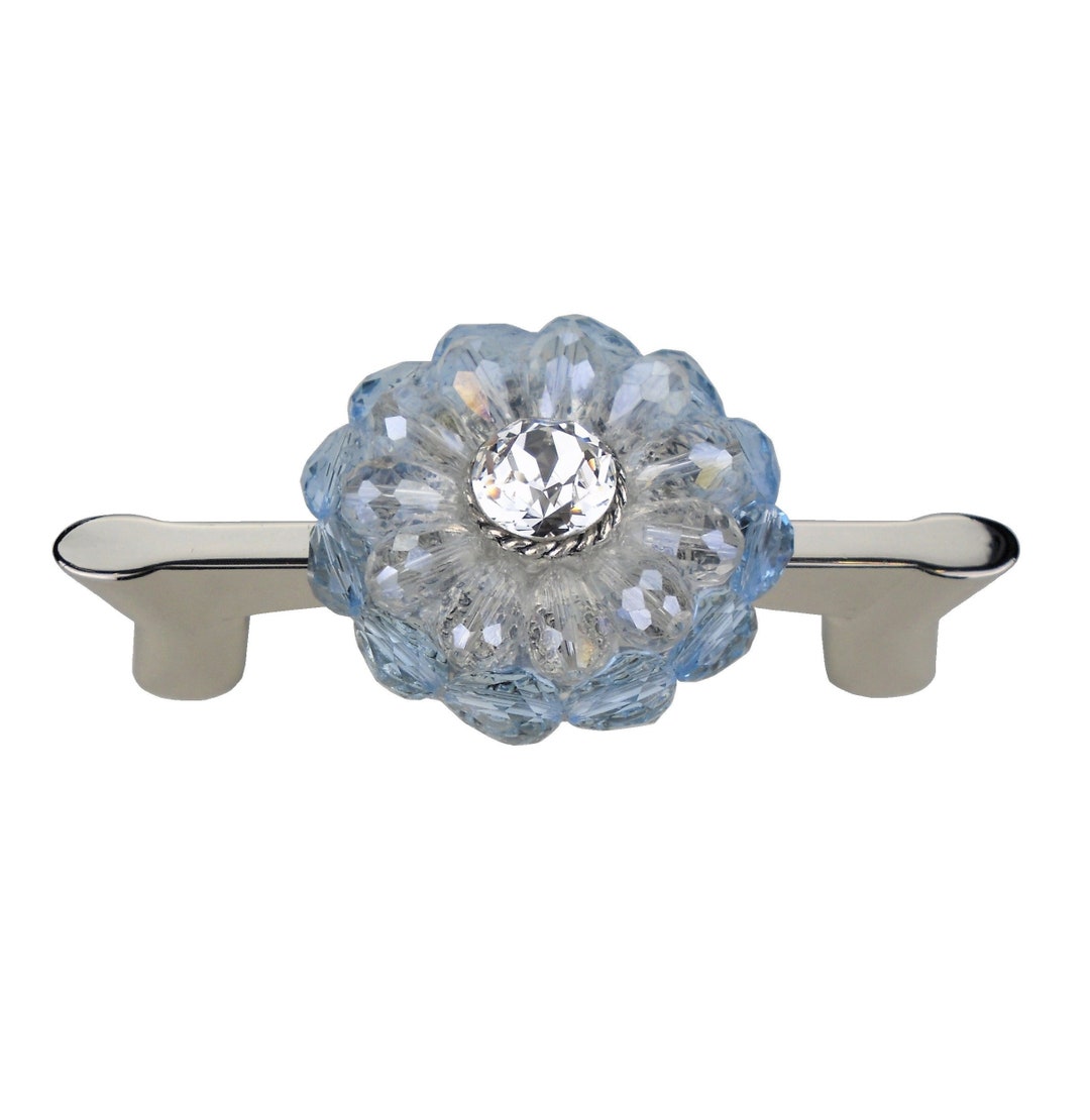 3 Inch Crystal Drawer Pull; Aqua Beaded Polished Nickel Cabinet Handle ...