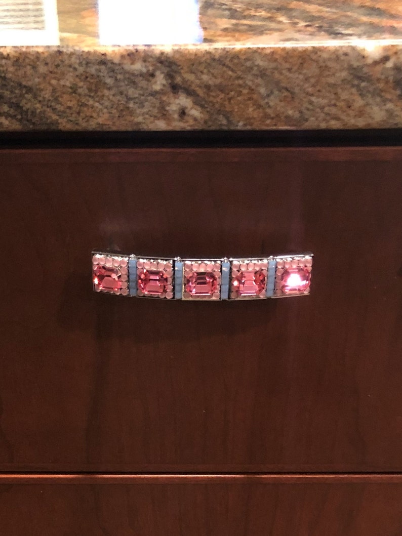 3 Inch Crystal Drawer Pull; Rhinestone Rose Air Blue Opal Chrome ...