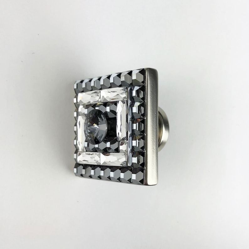Unique Square Crystal Knob 1 3/4 Satin Nickel Large - Etsy