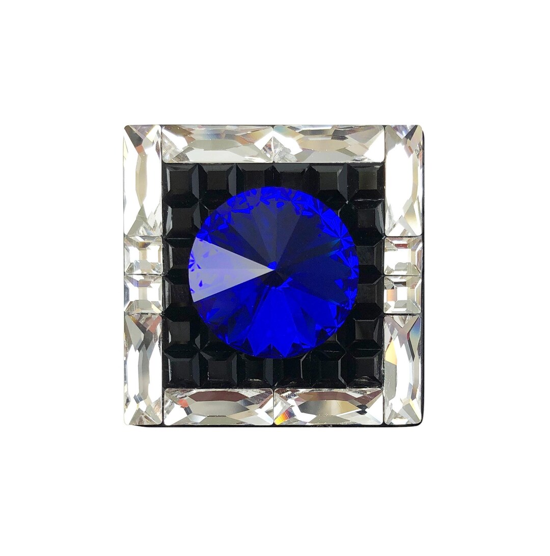 1 1/4" Square Crystal Knob; Majestic Blue; Unique Chrome Decorative Kitchen Cabinet Cupboard ...