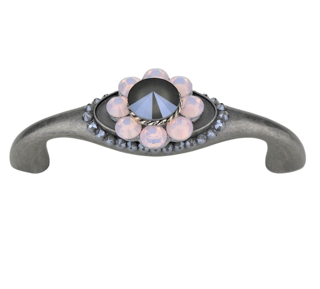 3 Inch Crystal Flower Drawer Pull; Pink Opal Rhinestone Nickel Cabinet ...