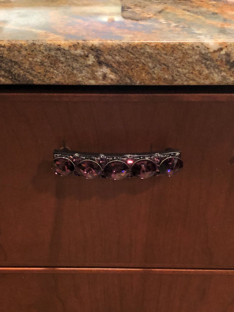 3 Inch Amethyst Crystal Drawer Pull Rhinestone Nickel Cabinet - Etsy