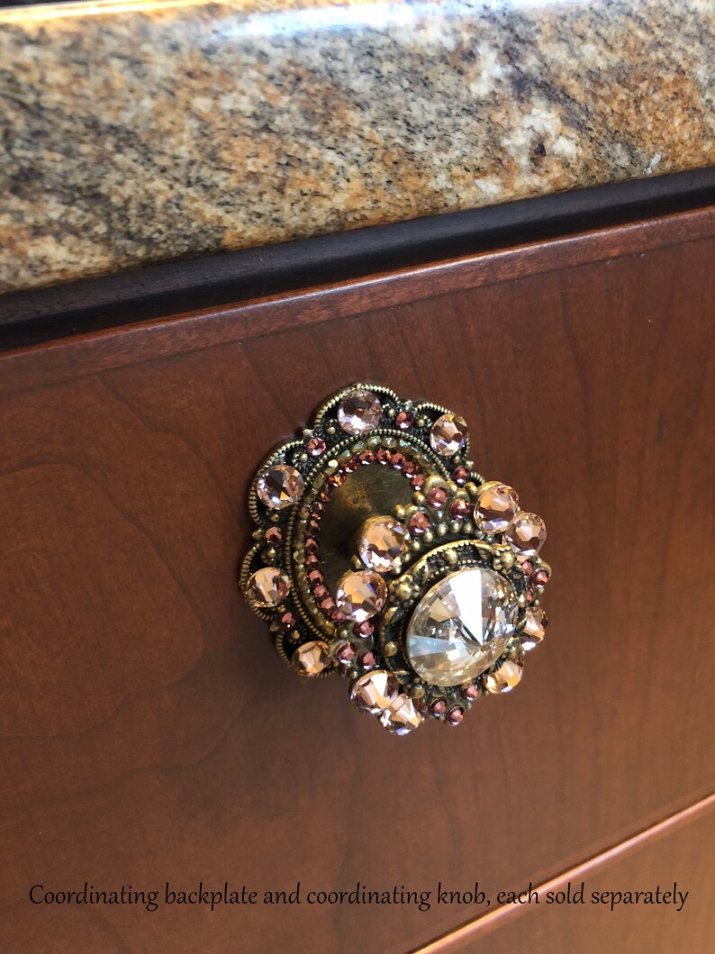Cabinet Knob Backplate - Crystal Antique Bronze; Decorative Cupboard ...