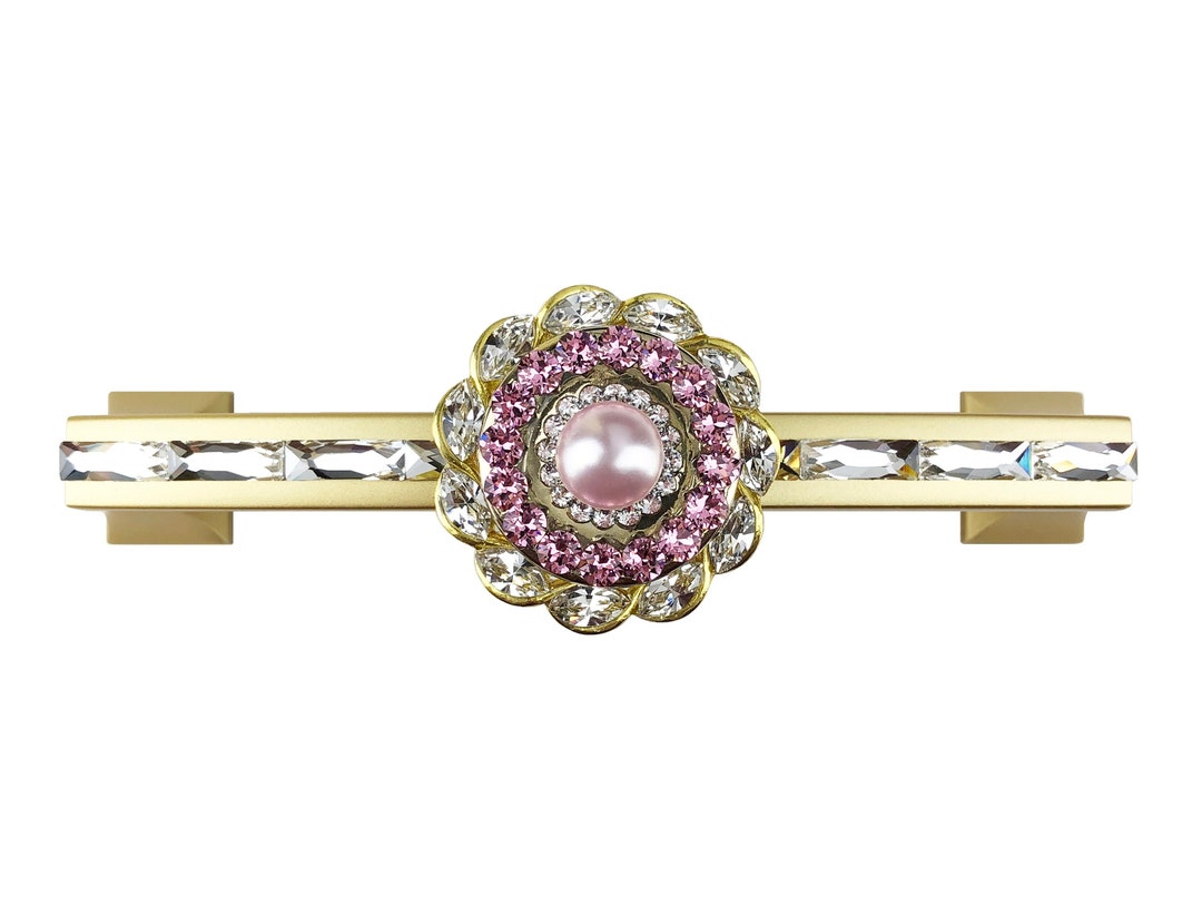 4" Crystal Drawer Pull; Clear, Lt Rose, Rosaline Pearl Matte Gold ...