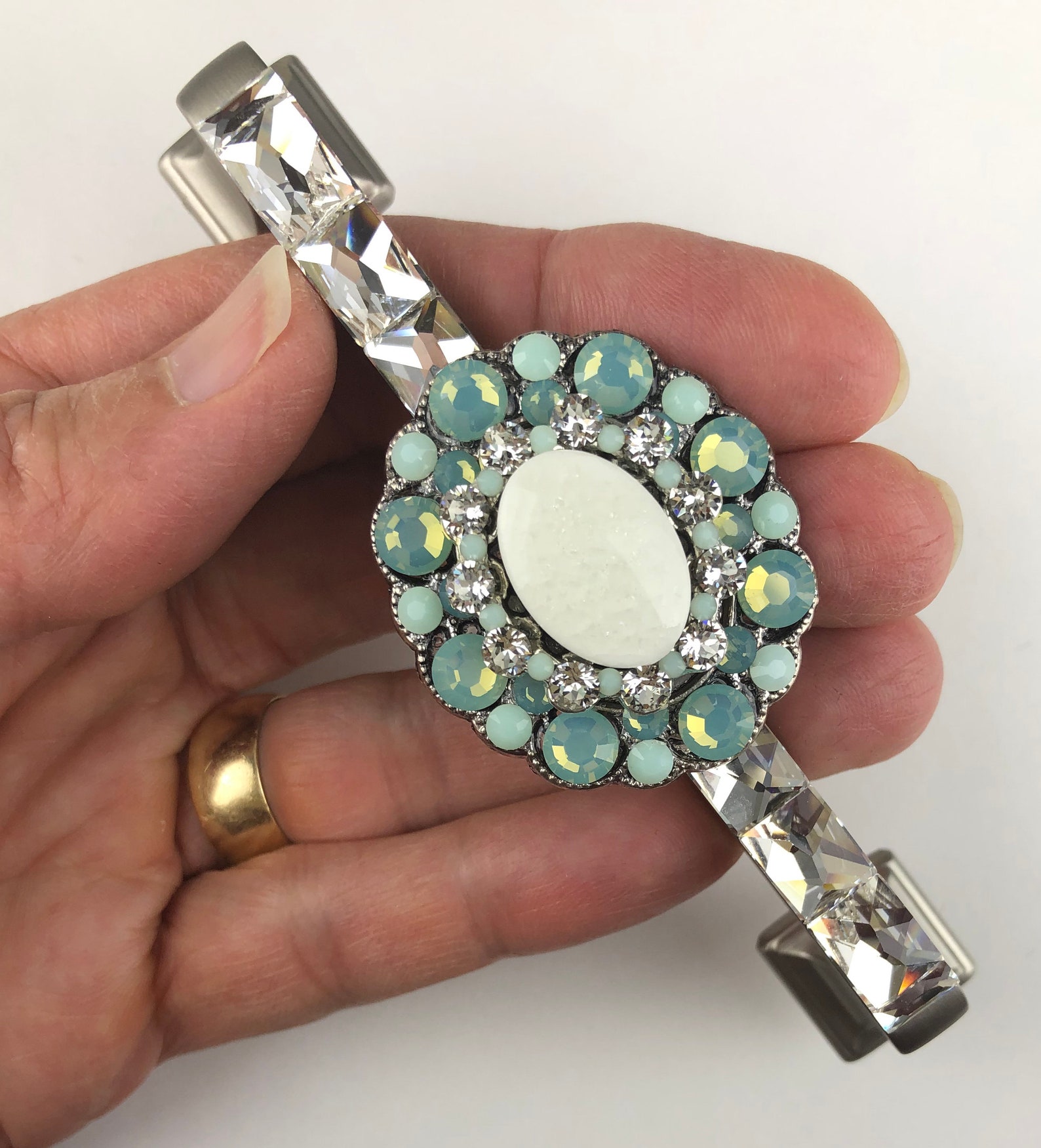4 Crystal Drawer Pull Pacific Opal Mint Satin Nickel - Etsy