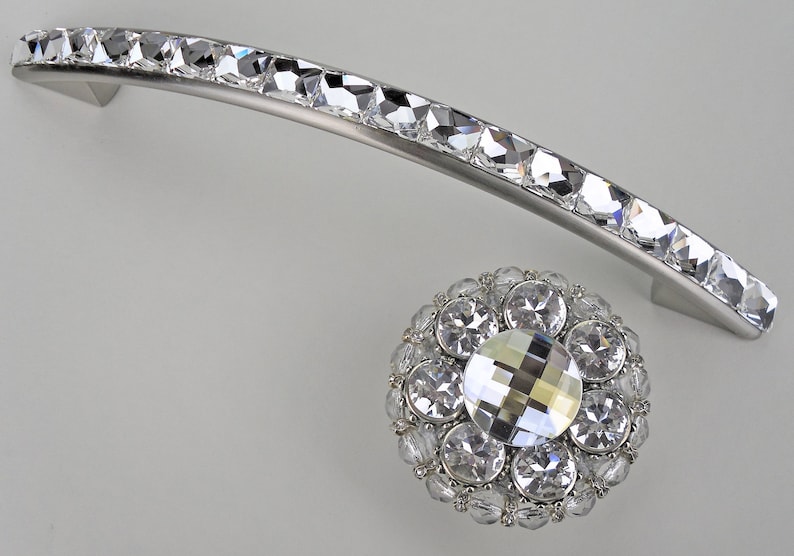 5 1/16" Crystal Drawer Pull; Rhinestone Satin Nickel Cabinet Handle ...