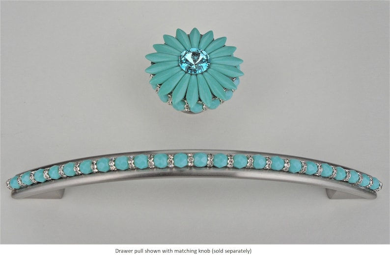 5 1/16 Inch Beaded Drawer Pull; Turquoise Satin Nickel Cabinet Handle ...