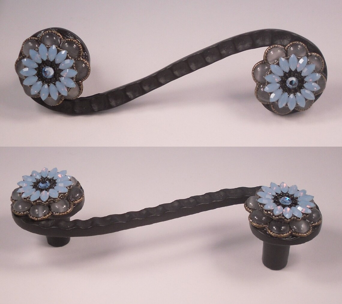 3 Inch Air Blue Opal Crystal Drawer Pull Rhinestone Swirl Oil | Etsy