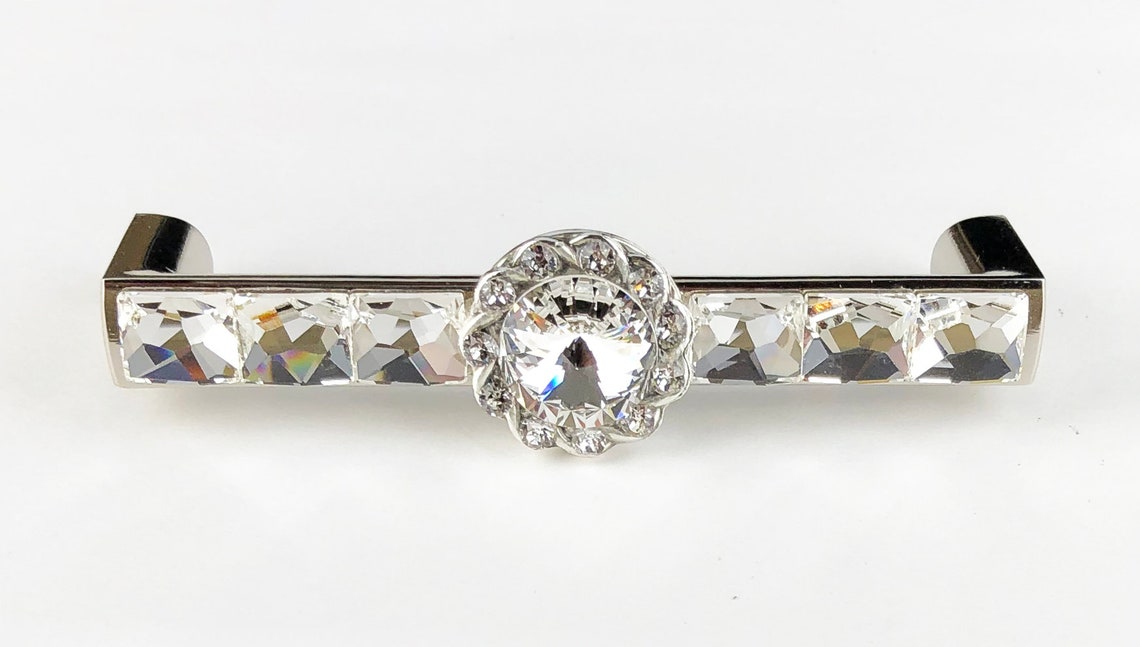3 Inch Crystal Drawer Pull; Rhinestone Chrome Cabinet Handle; 76mm ...