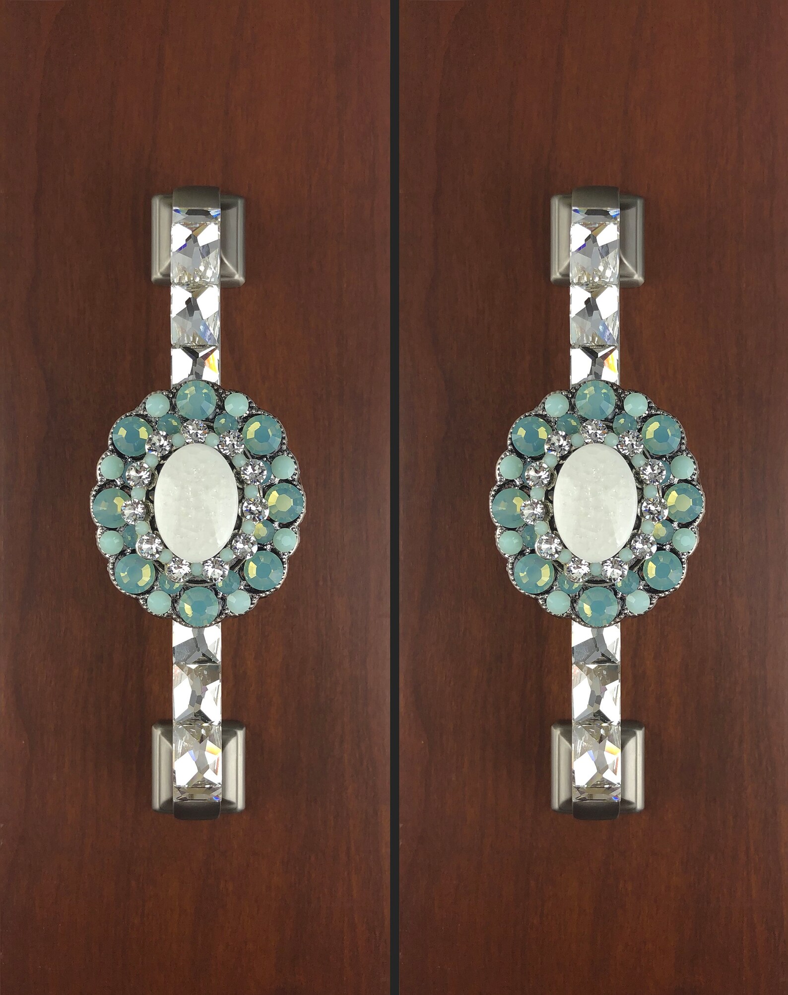 4 Crystal Drawer Pull Pacific Opal Mint Satin Nickel - Etsy