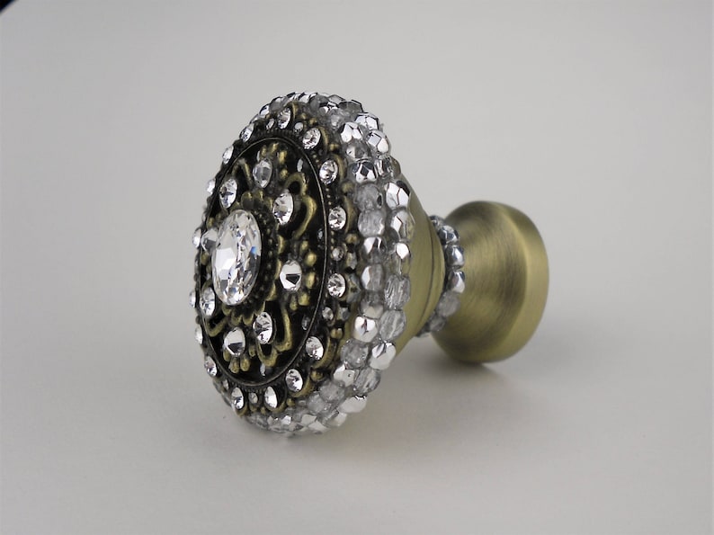 Unique Cabinet Knob Crystal Antique Brass Decorative Kitchen - Etsy