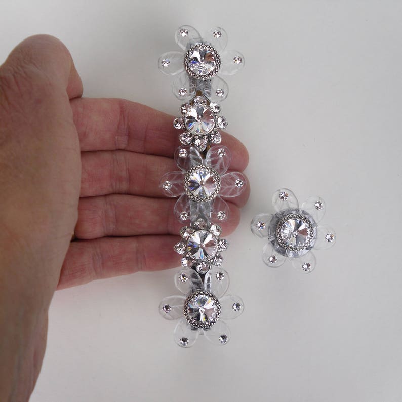 4 Crystal Flower Drawer Pull Rhinestone Chrome Cabinet - Etsy