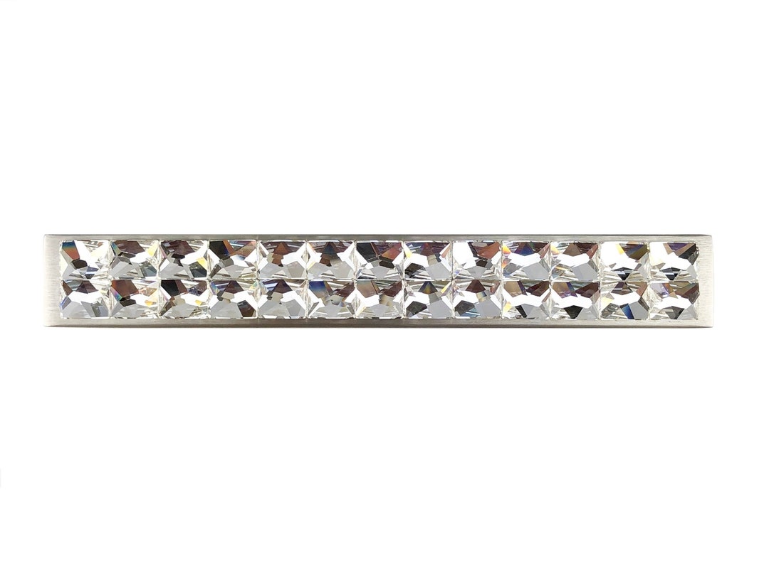 5 Crystal Drawer Pull Large Rhinestone Satin Nickel Cabinet Handle ...