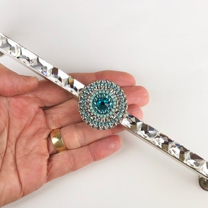 8" Aqua Crystal Drawer Pull; Polished Nickel Turquoise Cabinet Handle ...