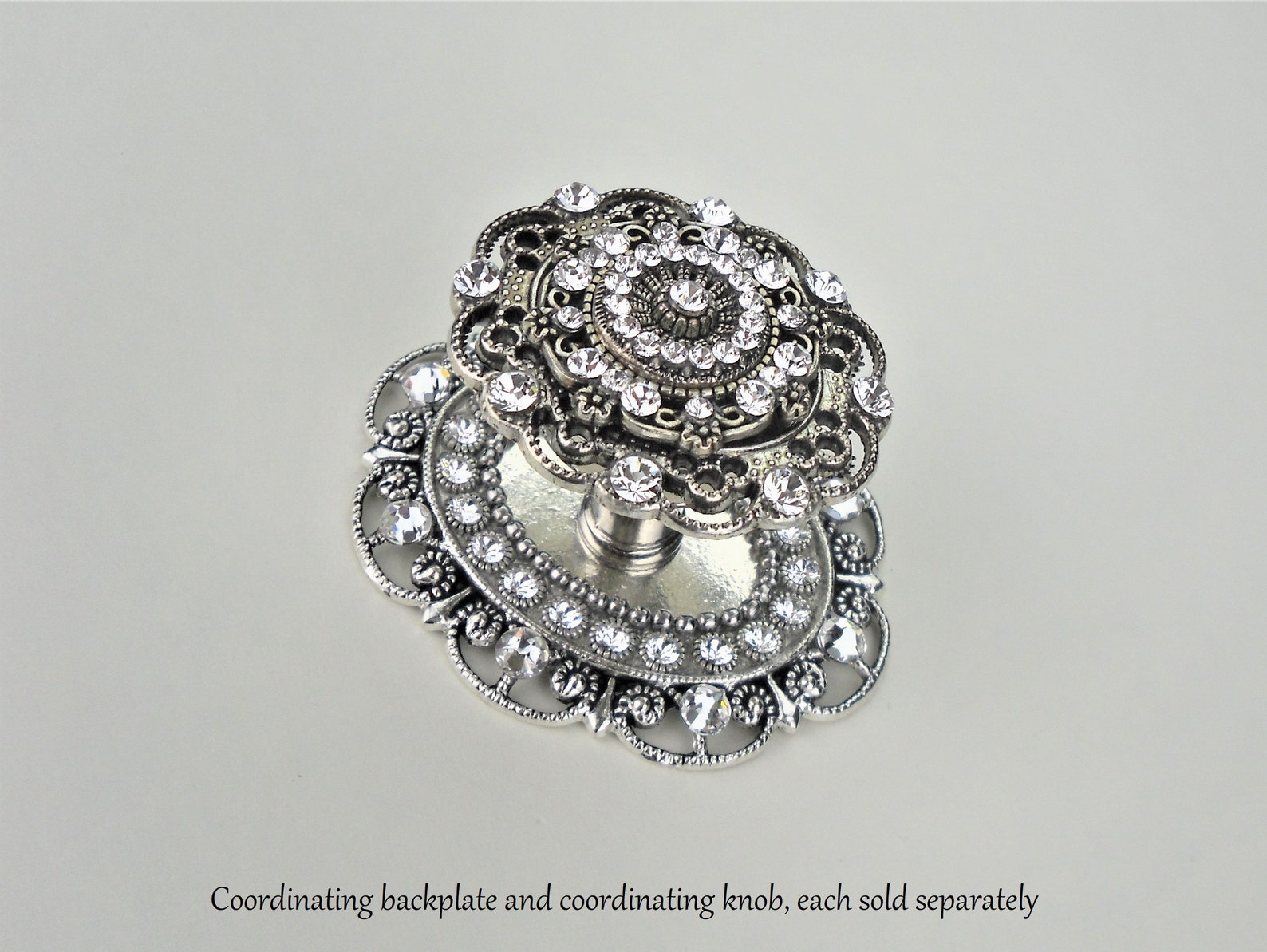 Unique Vintage Style Crystal Cabinet Knob; Antique Silver Decorative ...