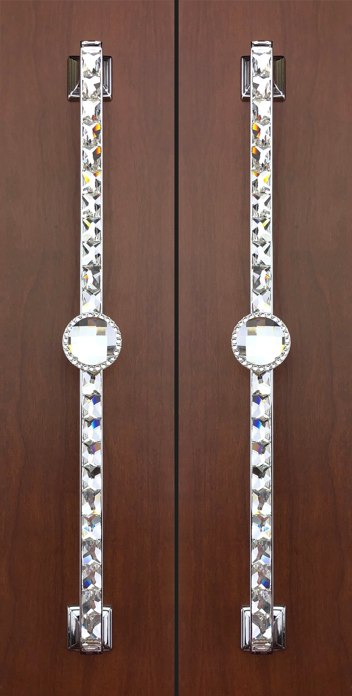 10 Crystal Drawer Pull Large Rhinestone Long Chrome - Etsy