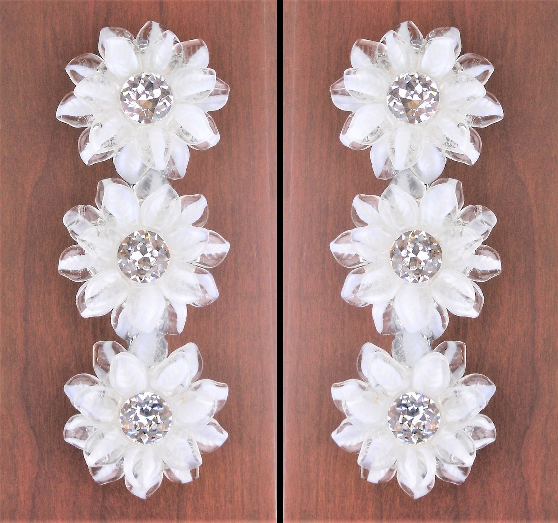 4 Crystal Flower Drawer Pull Large Rhinestone Chrome | Etsy