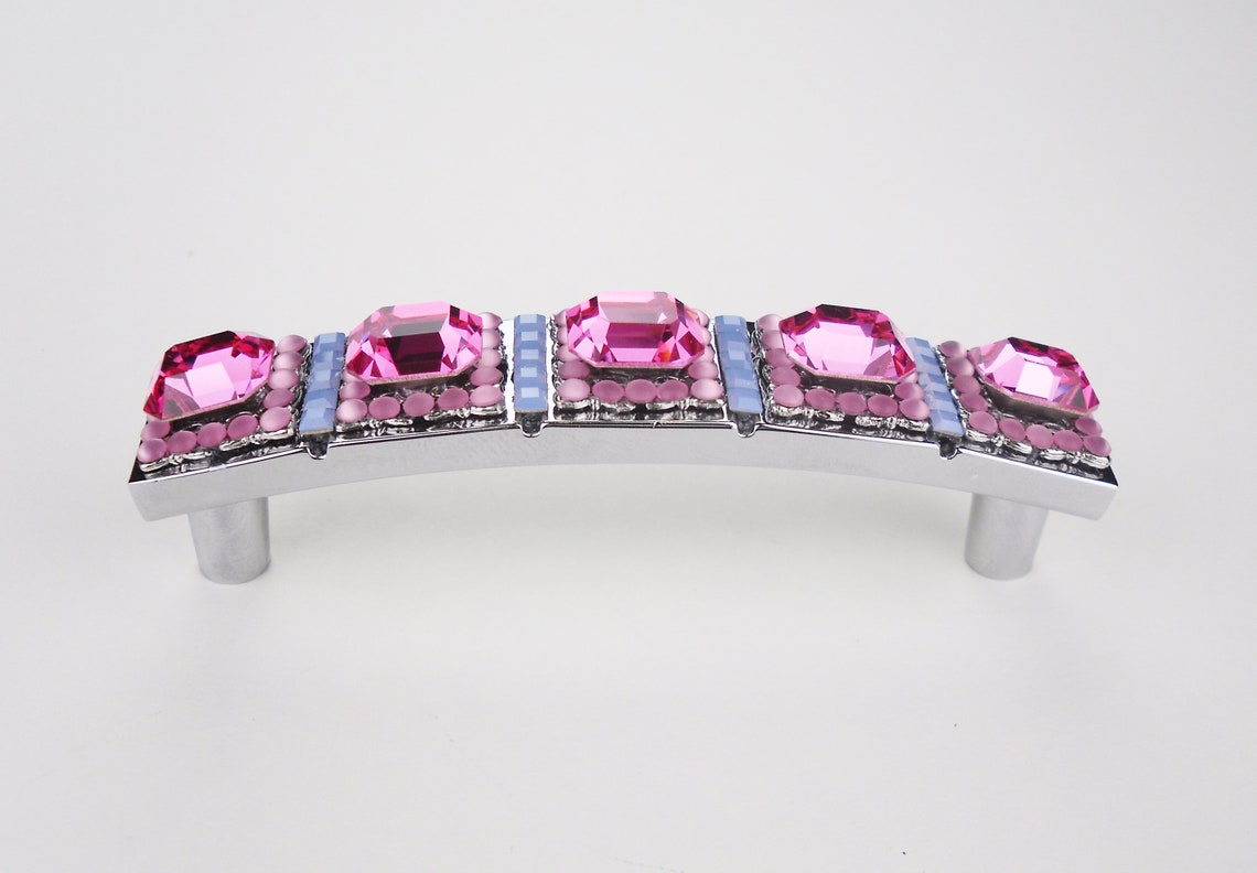 3 Inch Crystal Drawer Pull; Rhinestone Rose Air Blue Opal Chrome ...