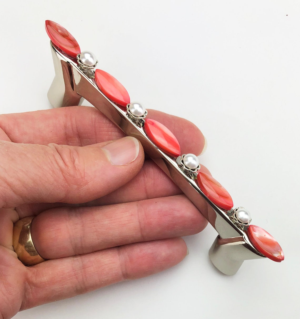 3 3/4 Inch Crystal Drawer Pull Coral Beaded Polished Nickel - Etsy