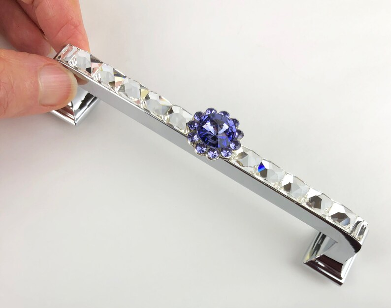 5" Crystal Drawer Pull, Tanzanite Chrome Cabinet Handle, Kitchen ...
