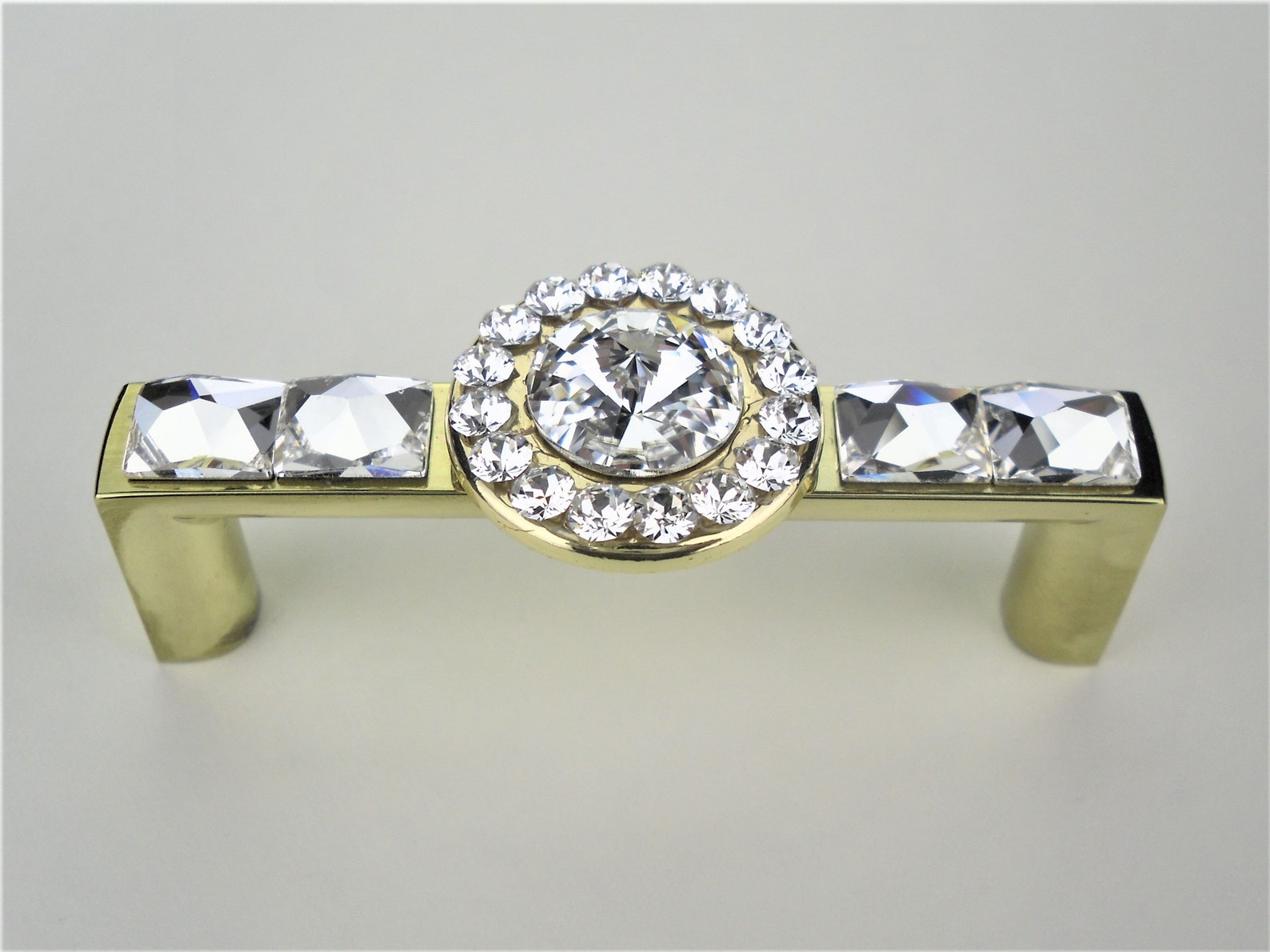 2 1/2 Crystal Drawer Pull Rhinestone Brass Cabinet - Etsy