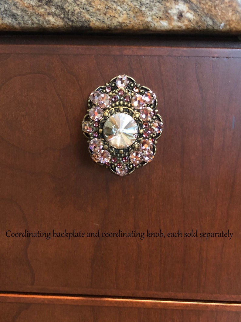 Cabinet Knob Backplate - Crystal Antique Bronze; Decorative Cupboard ...