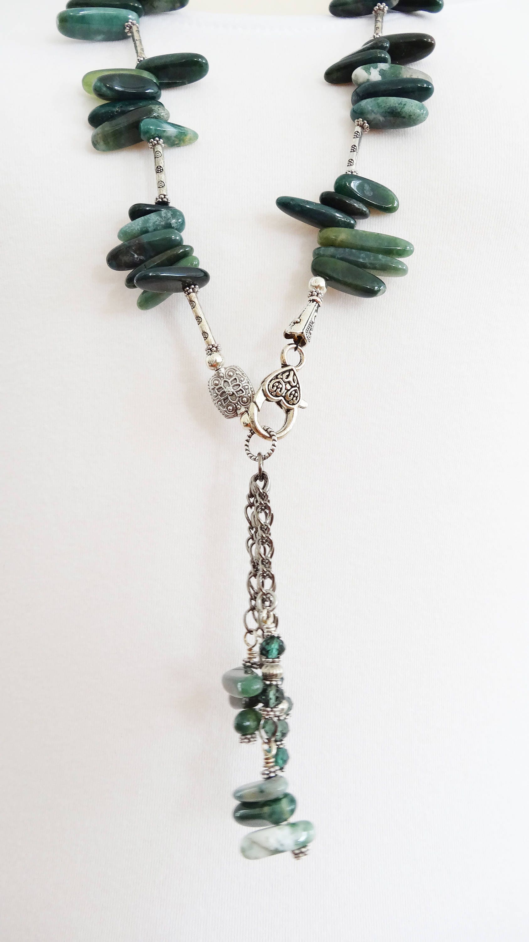 Green Necklace, Long Gemstone Necklace, Green Gemstone Necklace ...