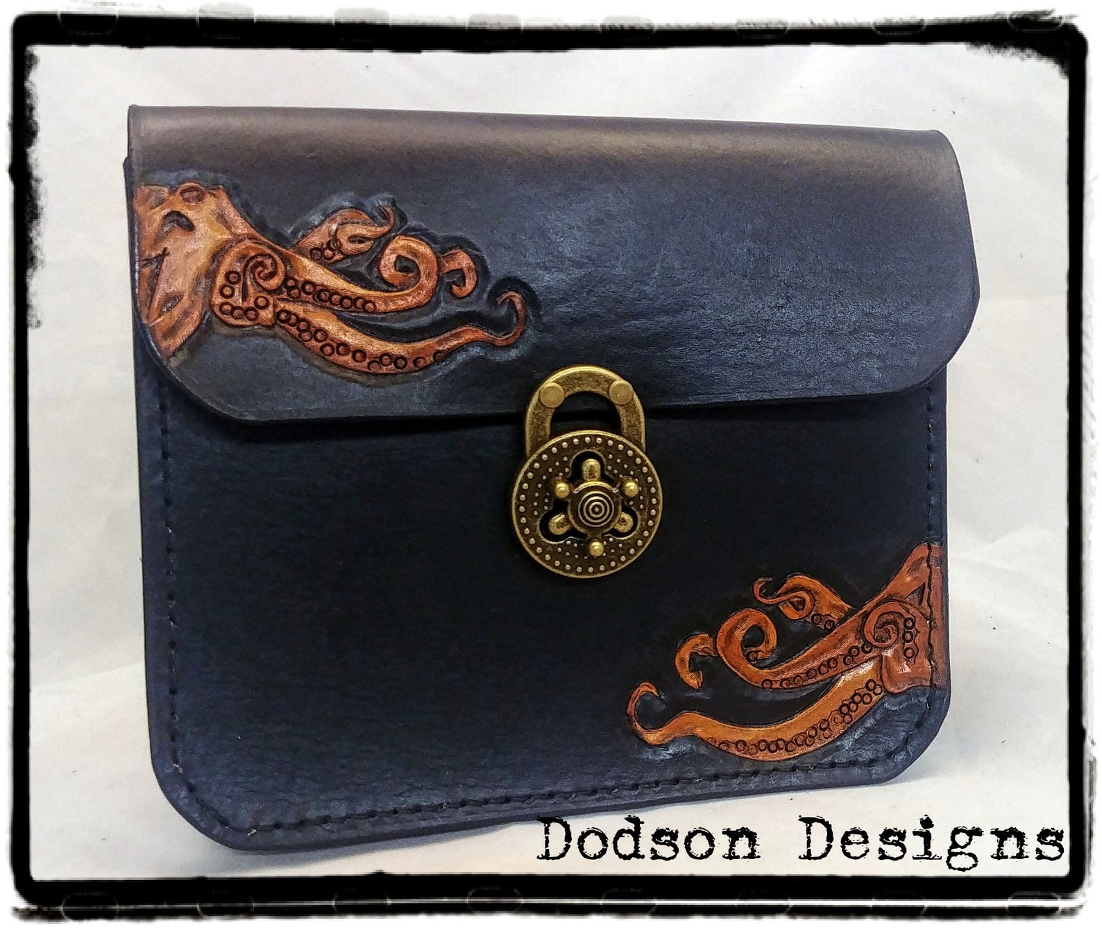 Handcrafted Tooled Leather Black Octopus Pouch purse or bag | Etsy